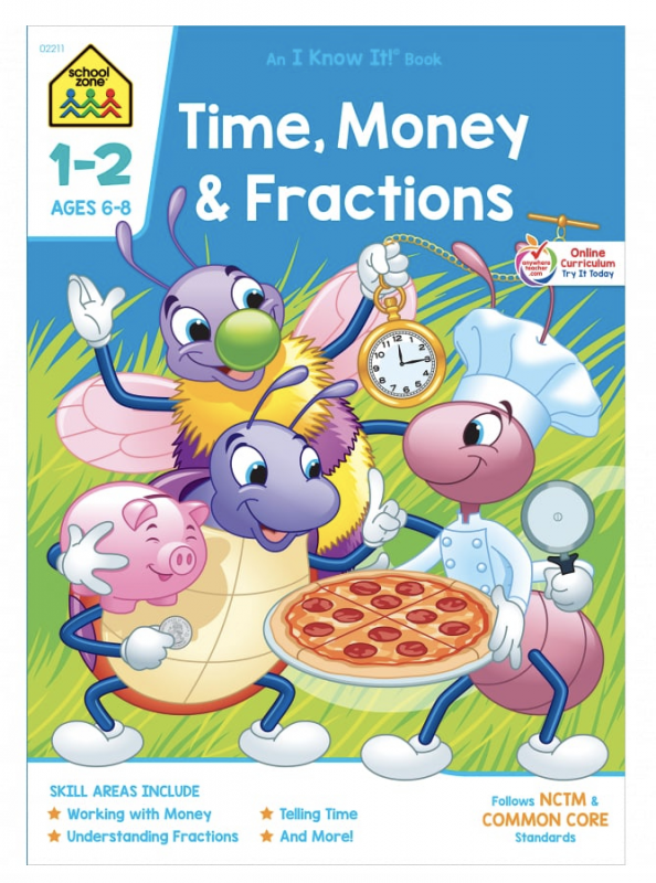 Time, Money & Fractions Grades 1-2 Workbook