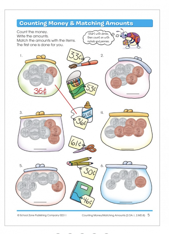 Time, Money & Fractions Grades 1-2 Workbook