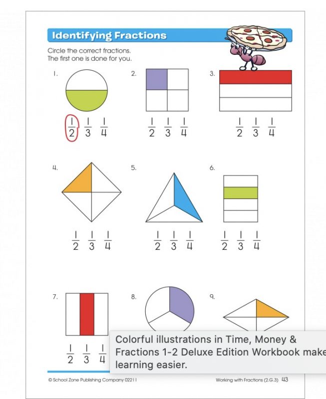 Time, Money & Fractions Grades 1-2 Workbook